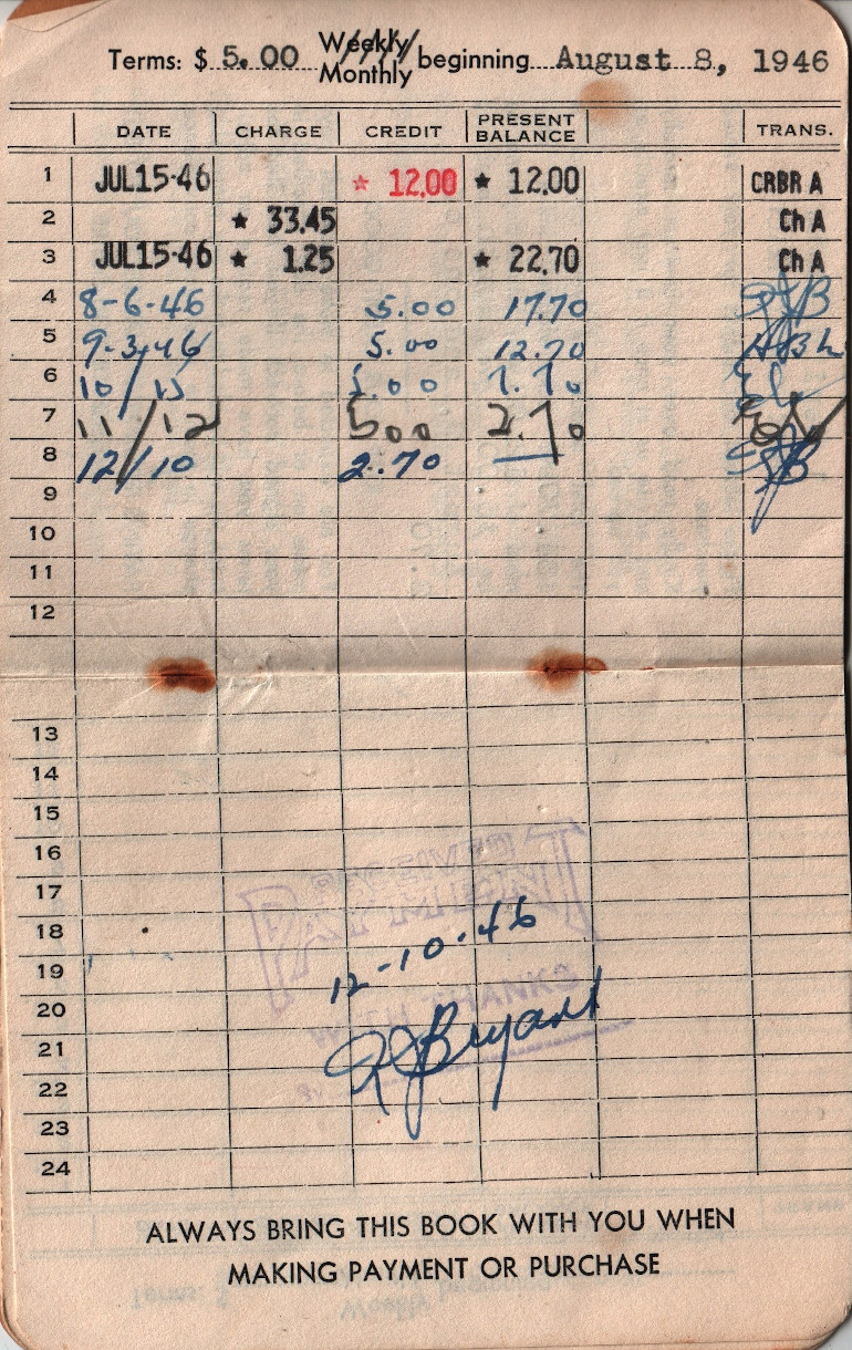 1946 Radio Purchase | sabafamily.net